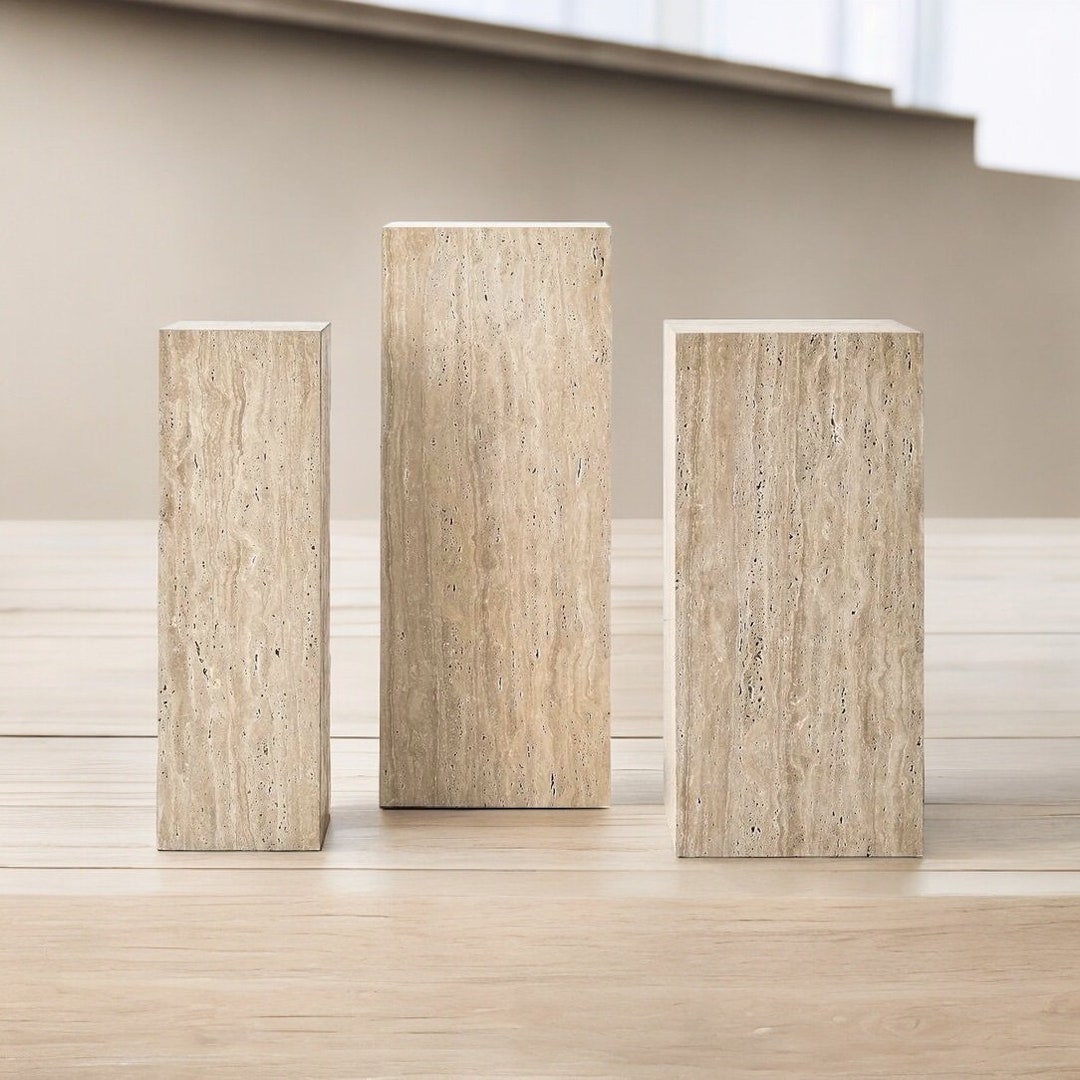 PEDESTAL TRAVERTINE, Custom Size Stone Block Pedestal, Block Side Table ...