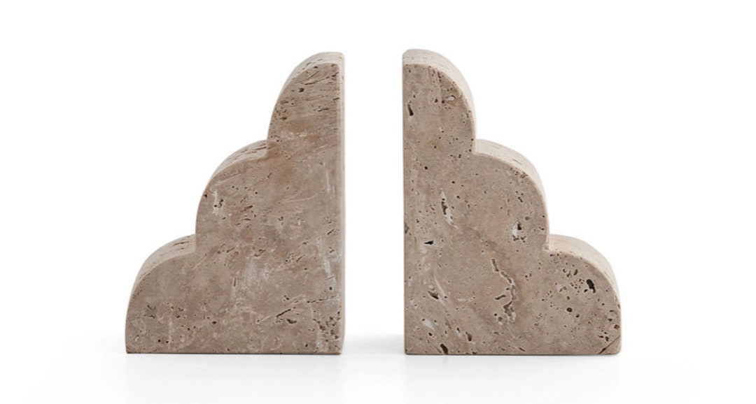 BOOKEND, Set of 2 TRAVERTINE MARBLE Book Holder Handmade Cloud Style ...