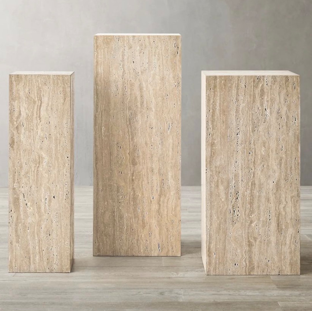 PEDESTAL TRAVERTINE, Custom Size Stone Block Pedestal, Block Side Table ...