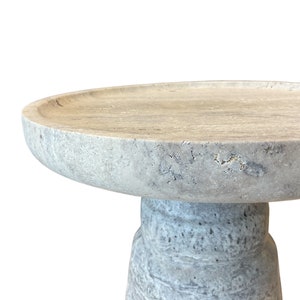 TRAVERTINE COFFEE TABLE, Silver Travertine Stone Round Accent Table ...