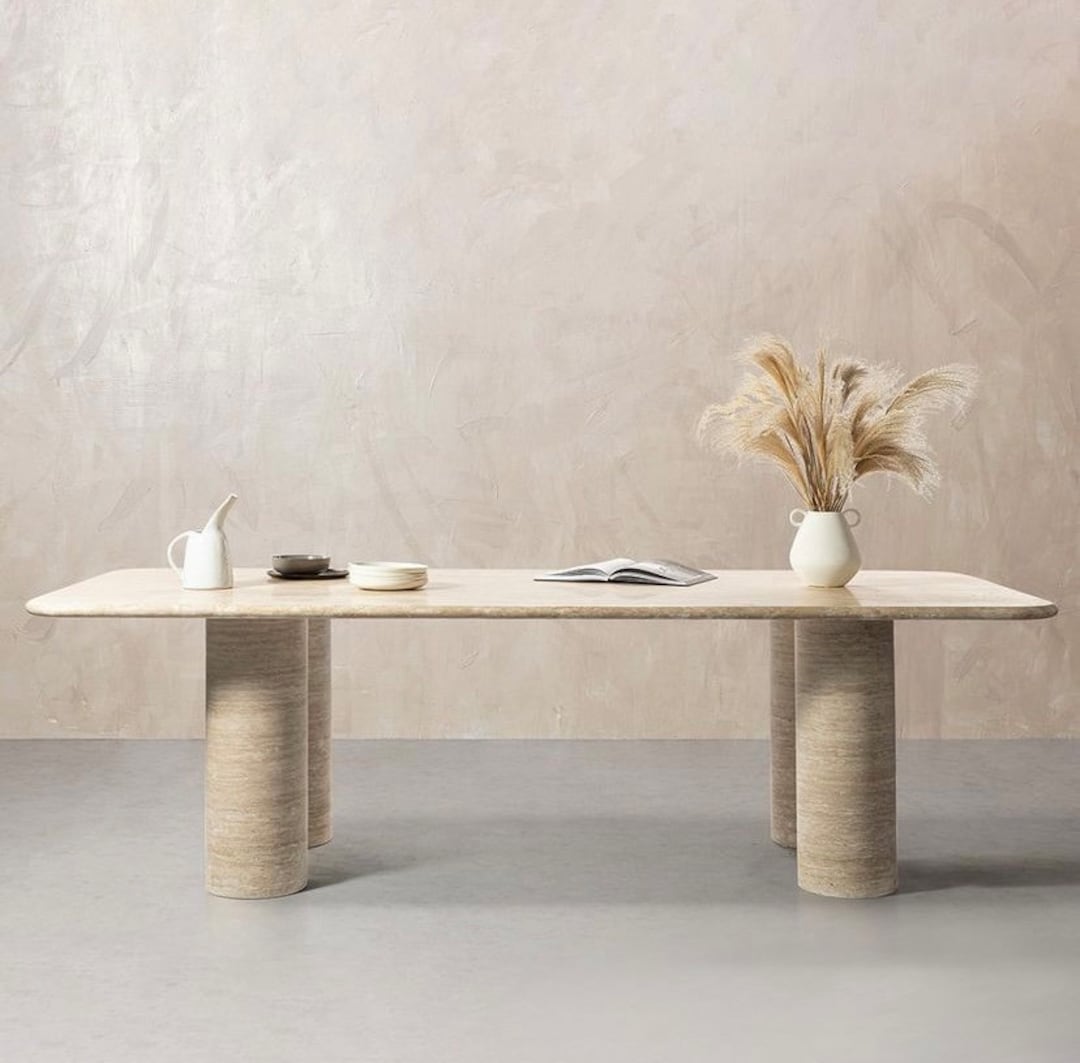 DINING TABLE TRAVERTINE, Rectangular Large Marble Dining Table Seats 4 ...
