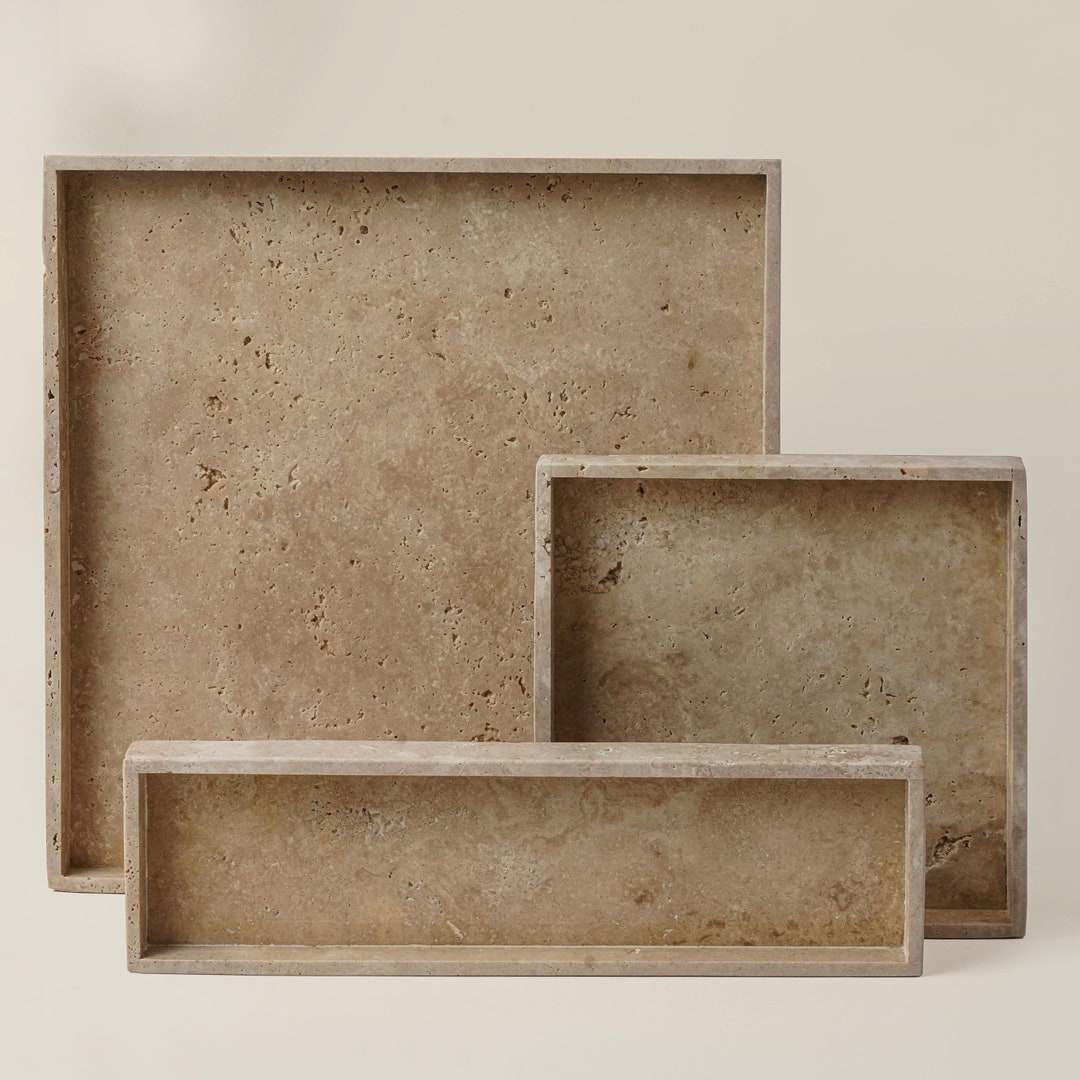 TRAVERTINE TRAY, Natural Stone Tray, Square OTTOMAN Tray, Marble ...