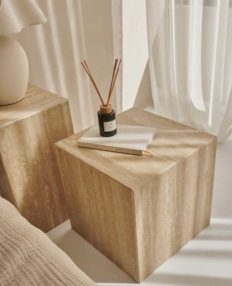 CUBE NIGHTSTAND TRAVERTINE Natural Stone Cubic Side Table - Etsy