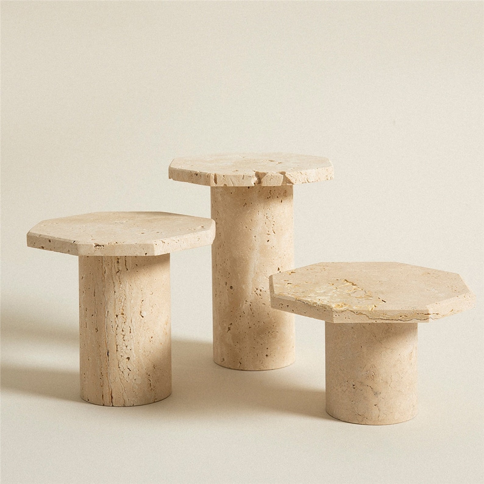 TRAVERTINE STAND, Natural Stone Stand, OCTAGON Table Decor, Living Room ...
