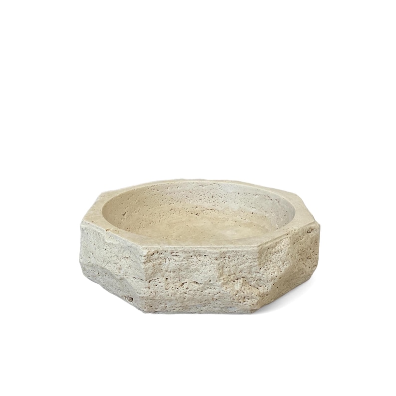 ARVEN Travertine Bowl - 11” (28 Cm) Octagonal Beige Stone Decorative ...