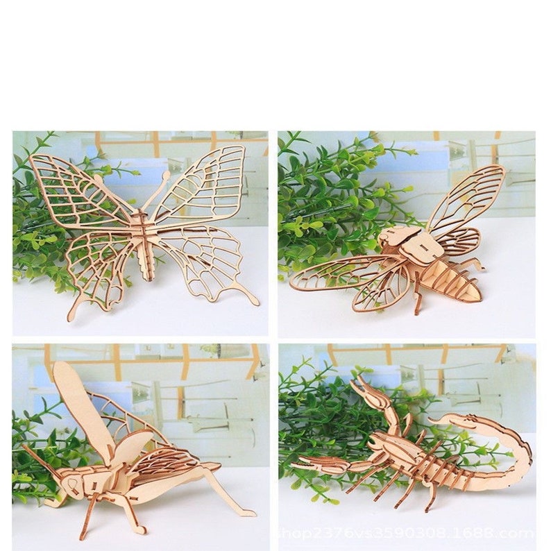 3D Wooden Insects Animal Puzzle DIY Skeleton Assembly Model - Etsy