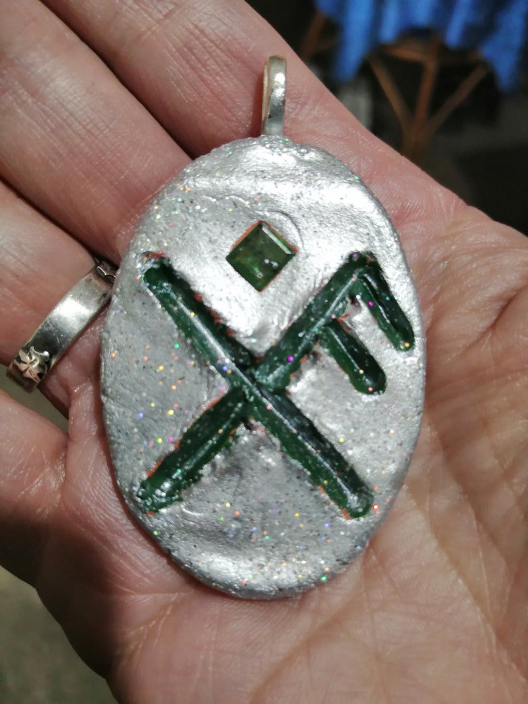 Large Good Luck Bindrune Amulet Pendant Set With a Natural Faceted ...