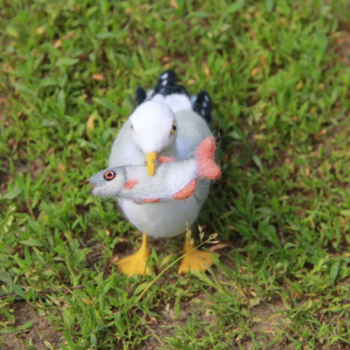 Needle Felted Bird Bird Seagull With Fish Seagull Home - Etsy