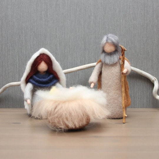 Needle Felted Nativity Set, Christmas Decoration, Holy Family, Mary ...