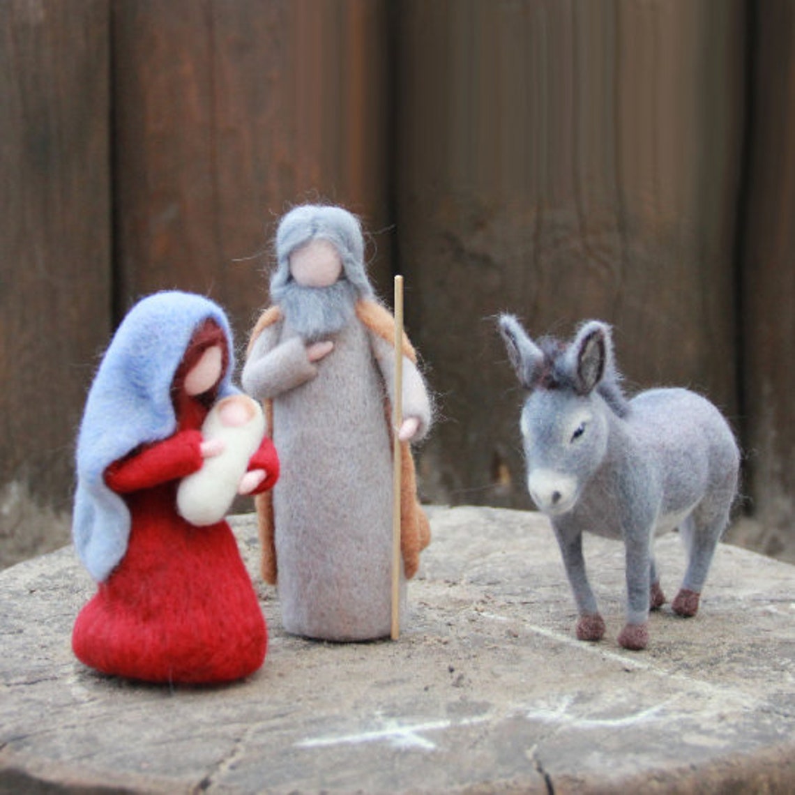Needle Felted Nativity Set, Holy Family, Donkey, Christmas Decoration ...