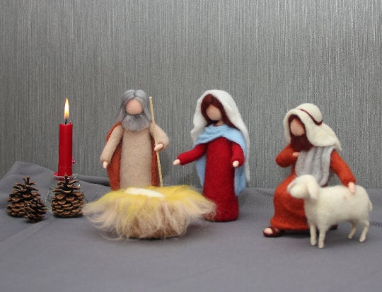 Needle Felted Nativity Set, Christmas Decoration, Holy Family, Mary ...
