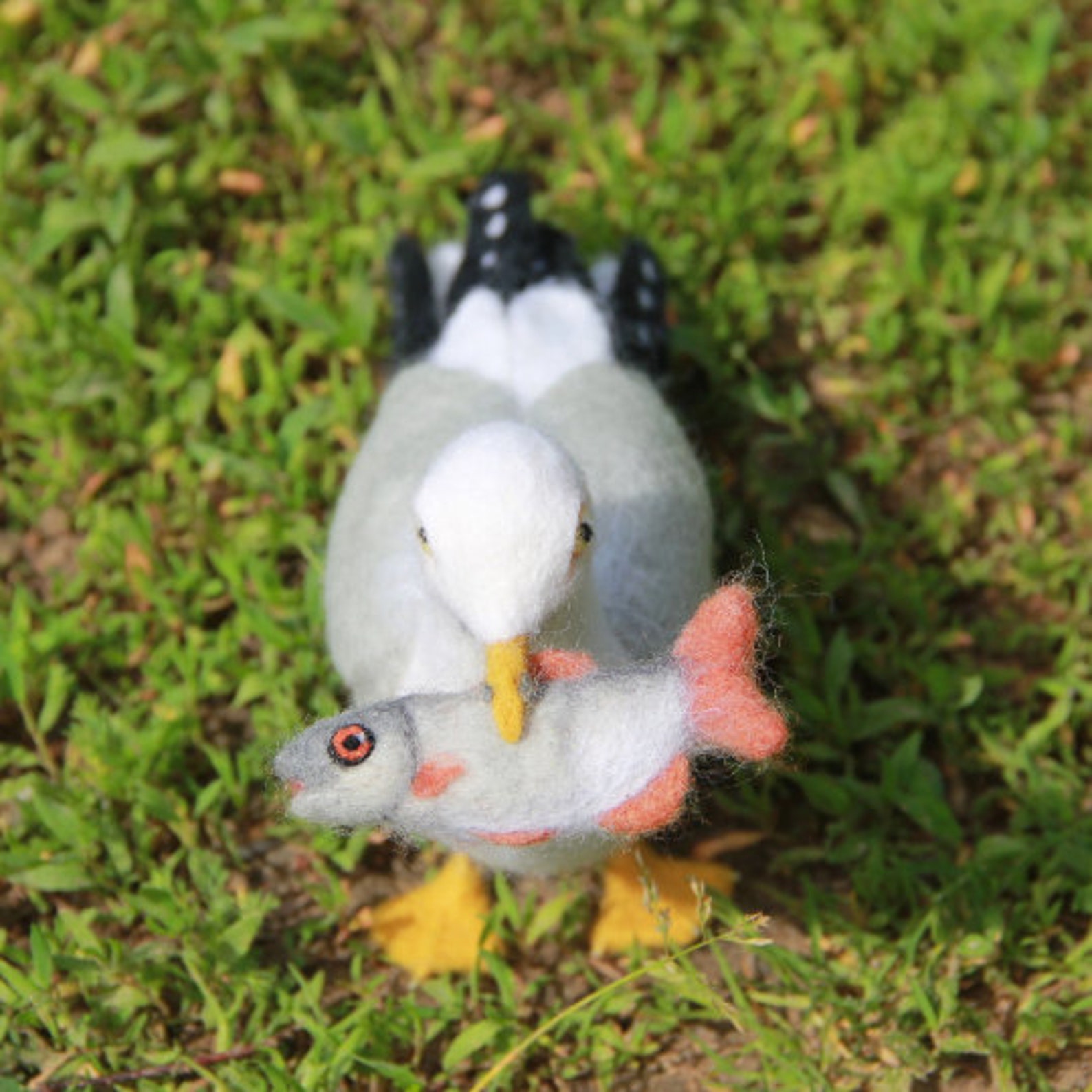 Needle Felted Bird, Bird Seagull With Fish, Seagull Home Decor, Seagull ...