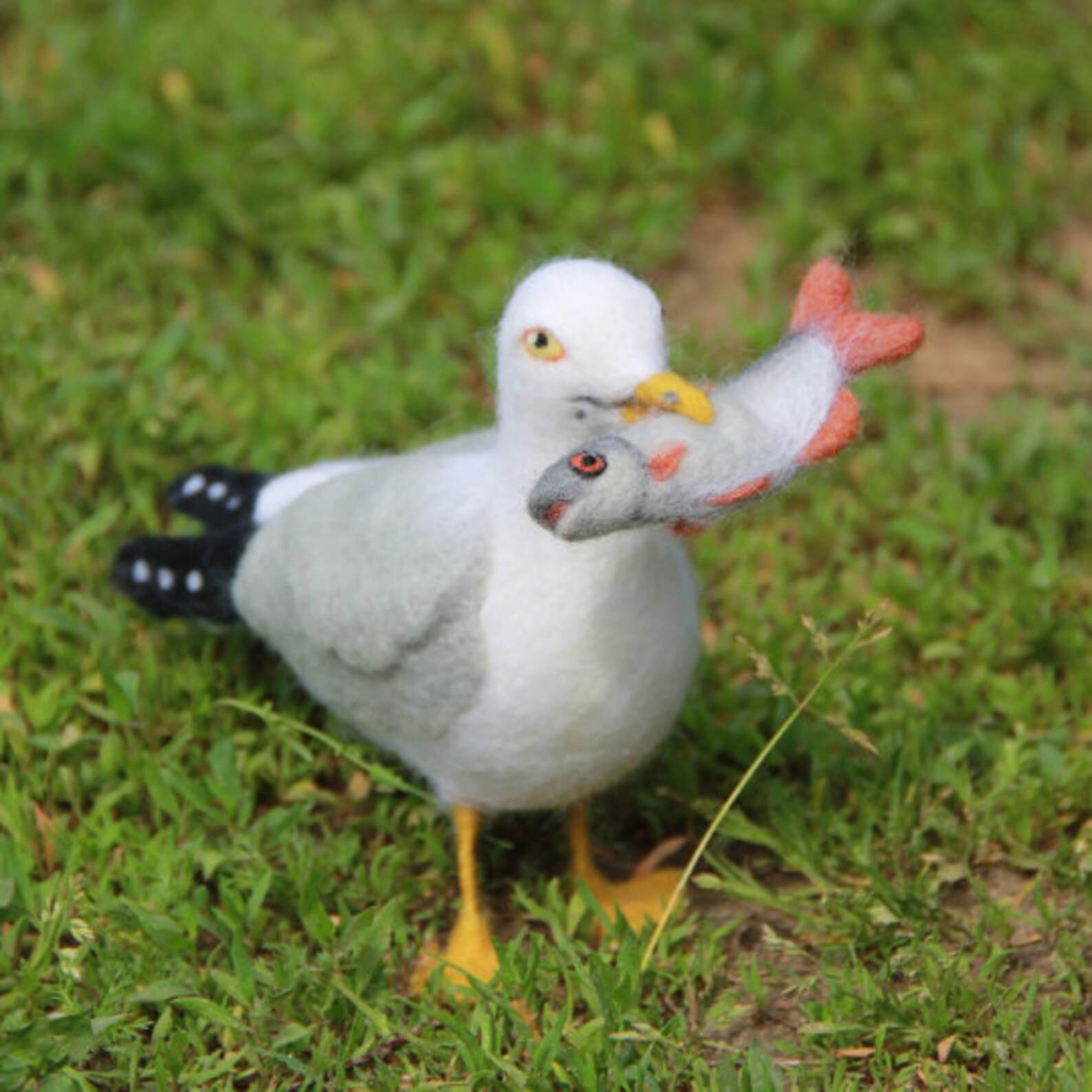 Needle Felted Bird, Bird Seagull With Fish, Seagull Home Decor, Seagull ...
