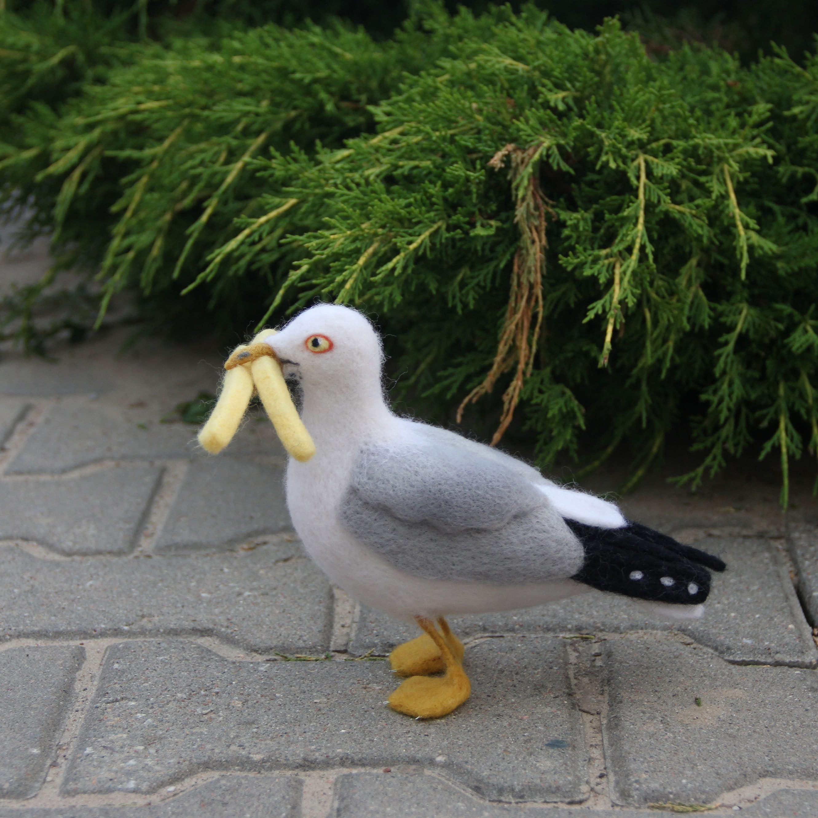 Needle Felted Bird, Bird Seagull With Fish, Seagull Home Decor, Seagull ...