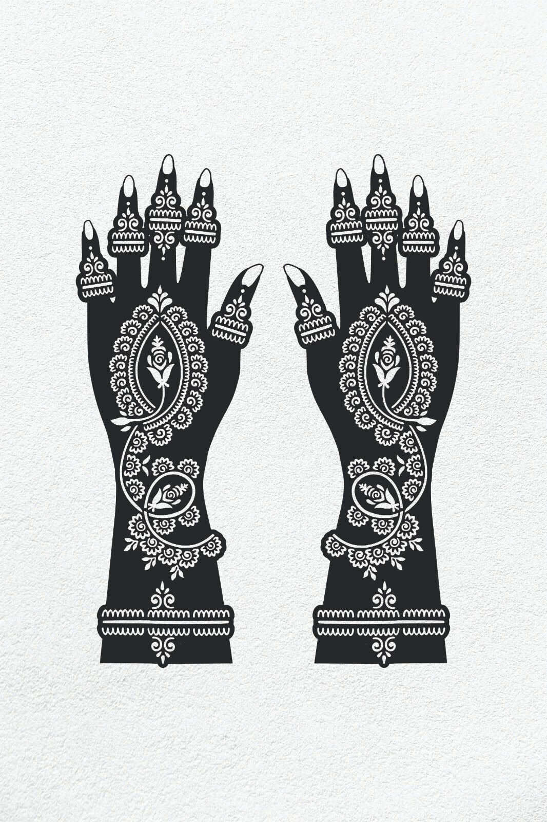 Mixed Design Henna Hand Pair Temporary Tattoo Body Art Decal Stencil ...