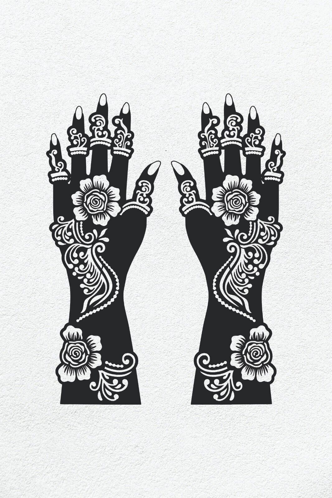 Mixed Design Henna Hand Pair Temporary Tattoo Body Art Decal Stencil ...