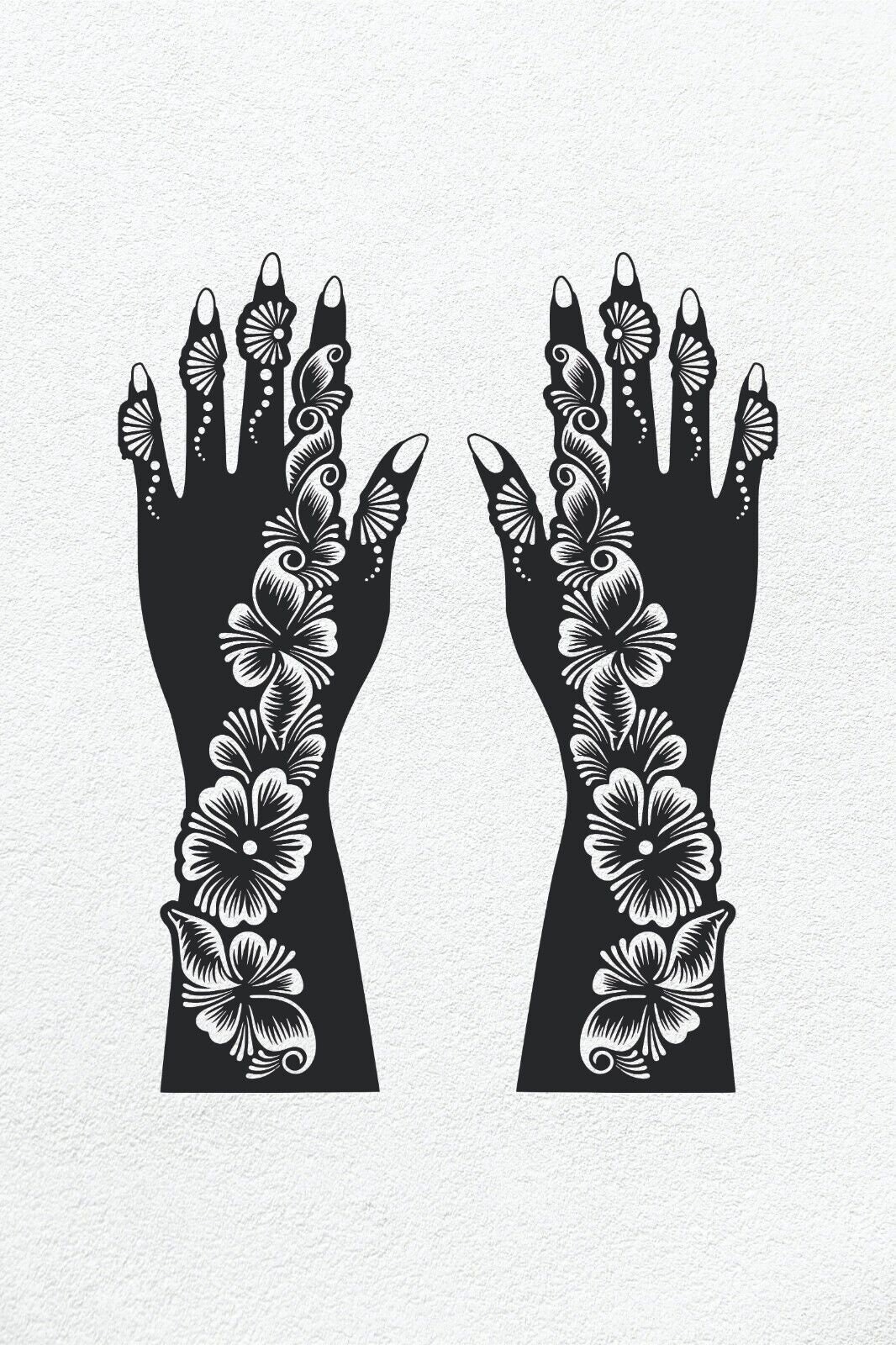 Mixed Design Henna Hand Pair Temporary Tattoo Body Art Decal Stencil ...