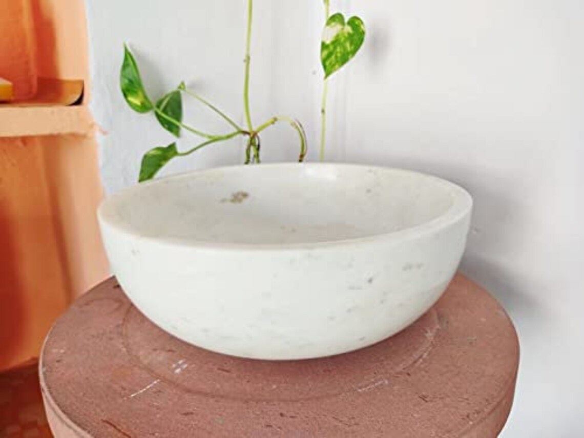 Jairi Traders White Marble Vessel Sink Bowl Polished 15 Inch 121 - Etsy