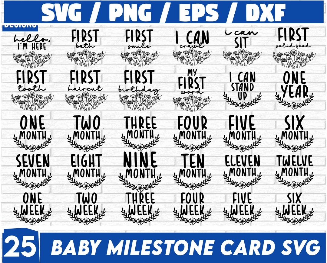 Baby Milestone Card Svg Bundle, Floral Baby Milestone SVG Bundle ...
