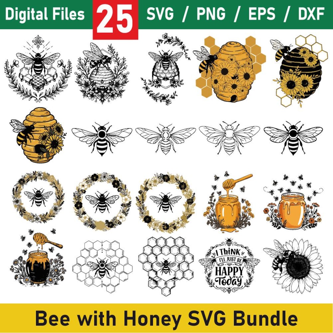 Bee Svg Bundle, Bee Clipart, Bee Cut Files for Cricut, Bees Vector, Bee ...