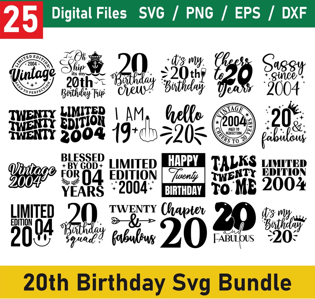 20th Birthday Svg Bundle, Happy Birthday Svg, Birthday Shirt Svg ...