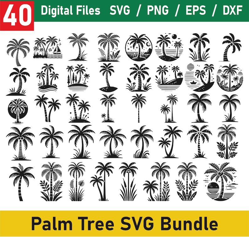Palm Tree SVG Bundle, Palm Tree PNG Bundle, Palm Tree Clipart, Palm Tree SVG Cut Files for ...
