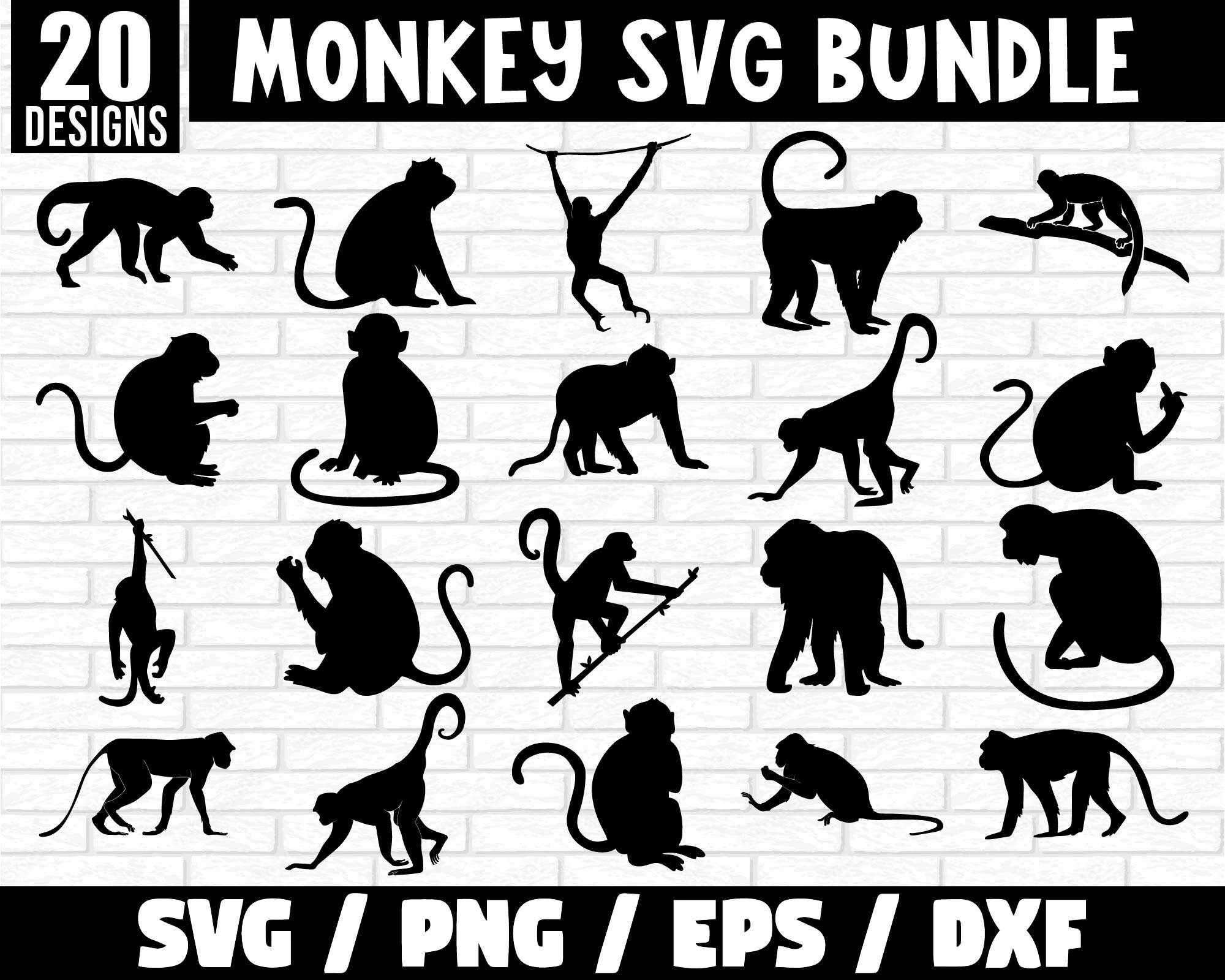 Monkey SVG Bundle, Monkey Svg, Monkeys Svg, Monkey Silhouette, Monkey ...
