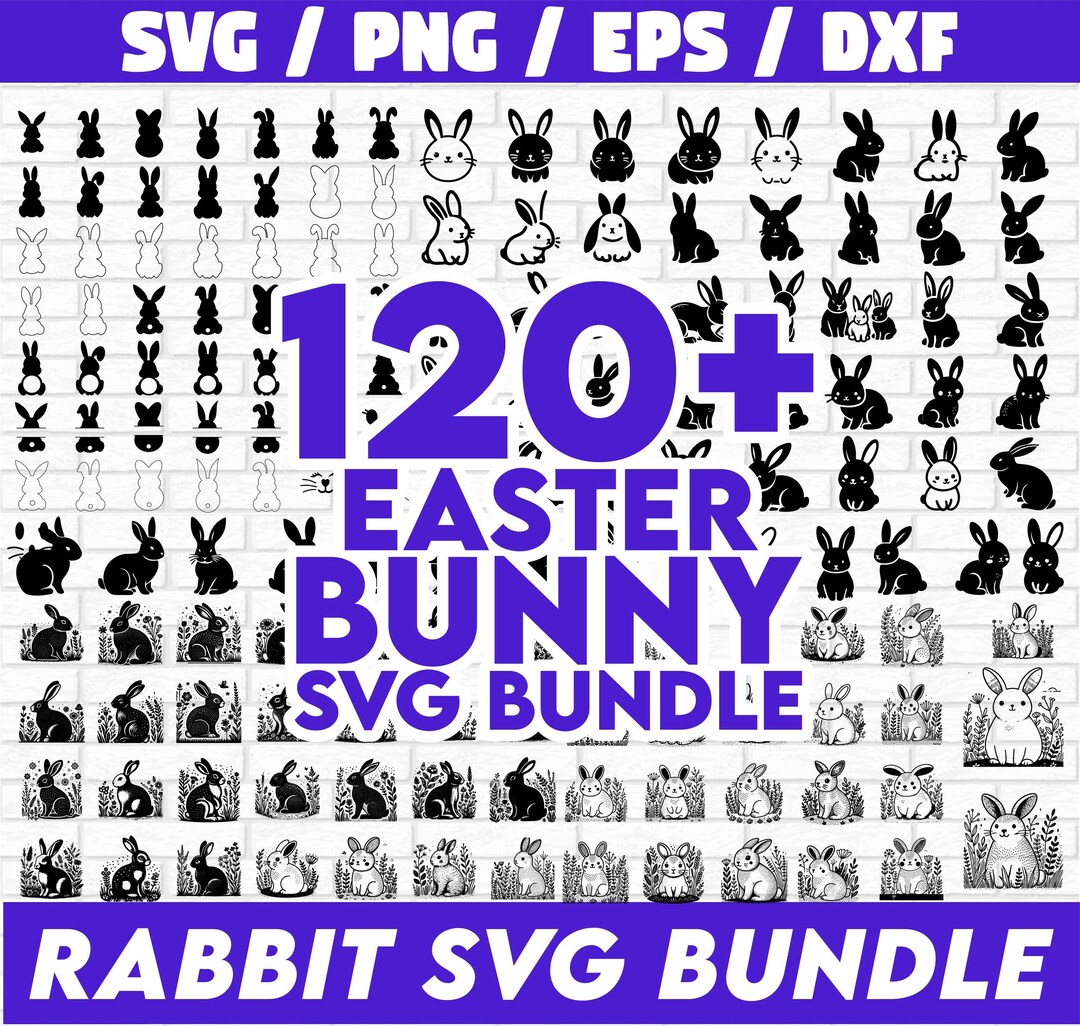 Rabbit SVG Bundle, Bunny Outline SVG Bundle, Bunny Silhouette Shape Set ...