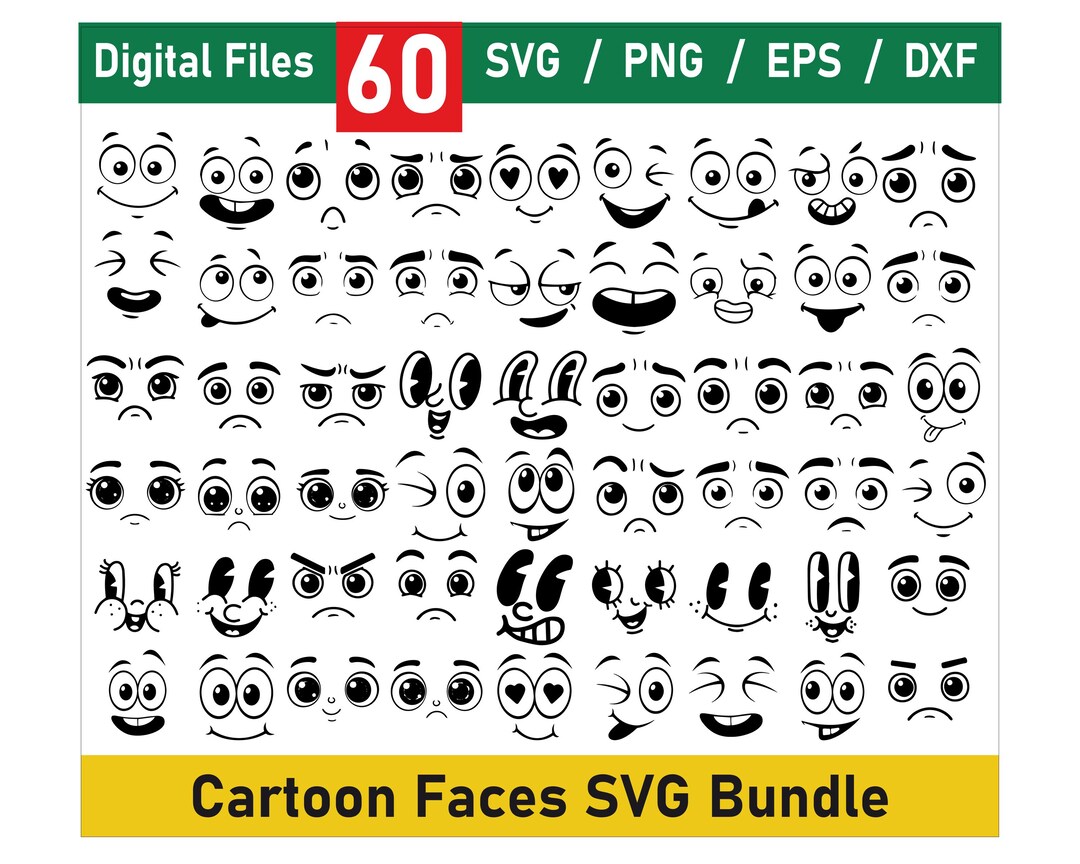 Cartoon Emotion Faces SVG Bundle, Emoji Clipart, Funny Face Svg ...