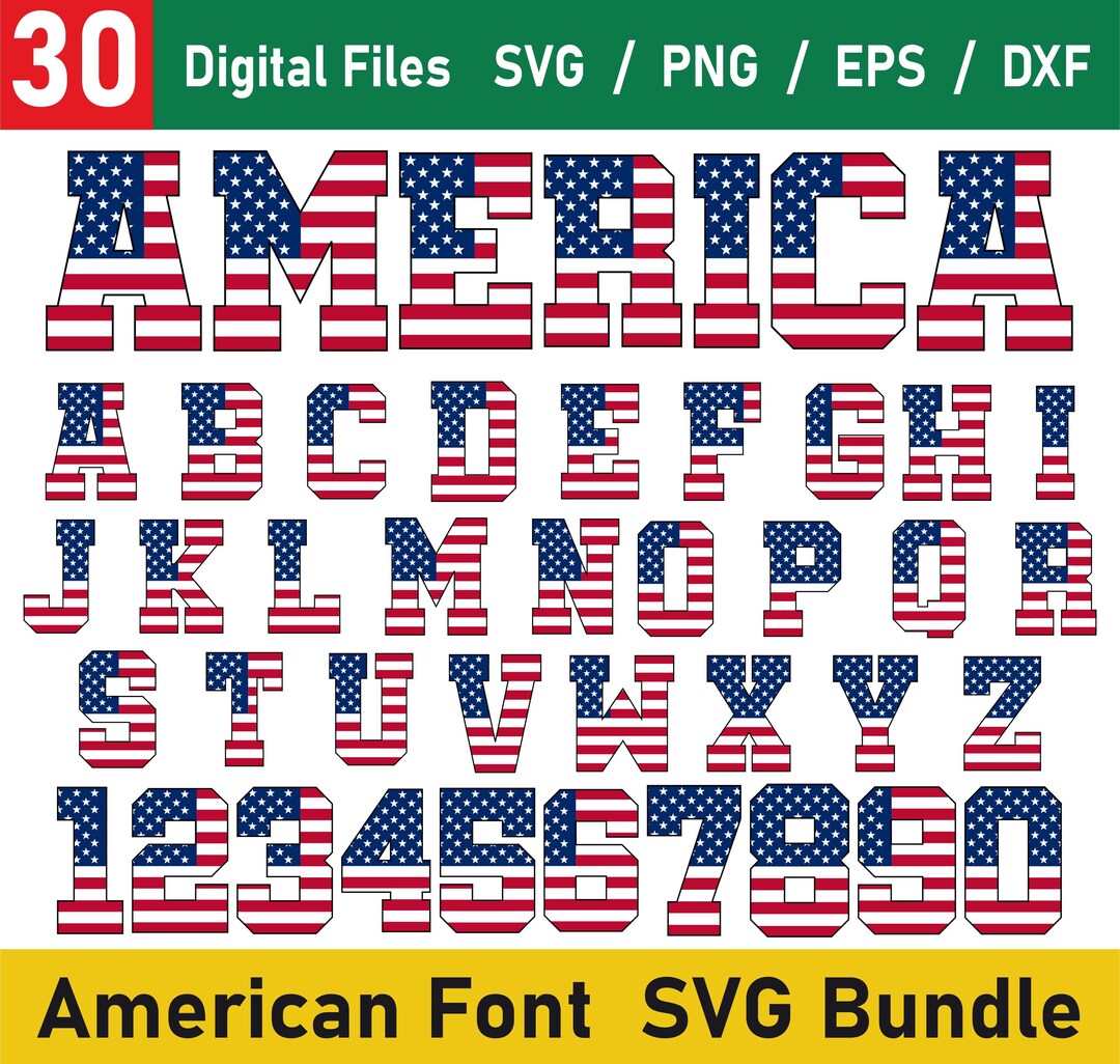 USA Flag Letters and Numbers Svg, American Flag Font Svg, Flag Alphabet ...