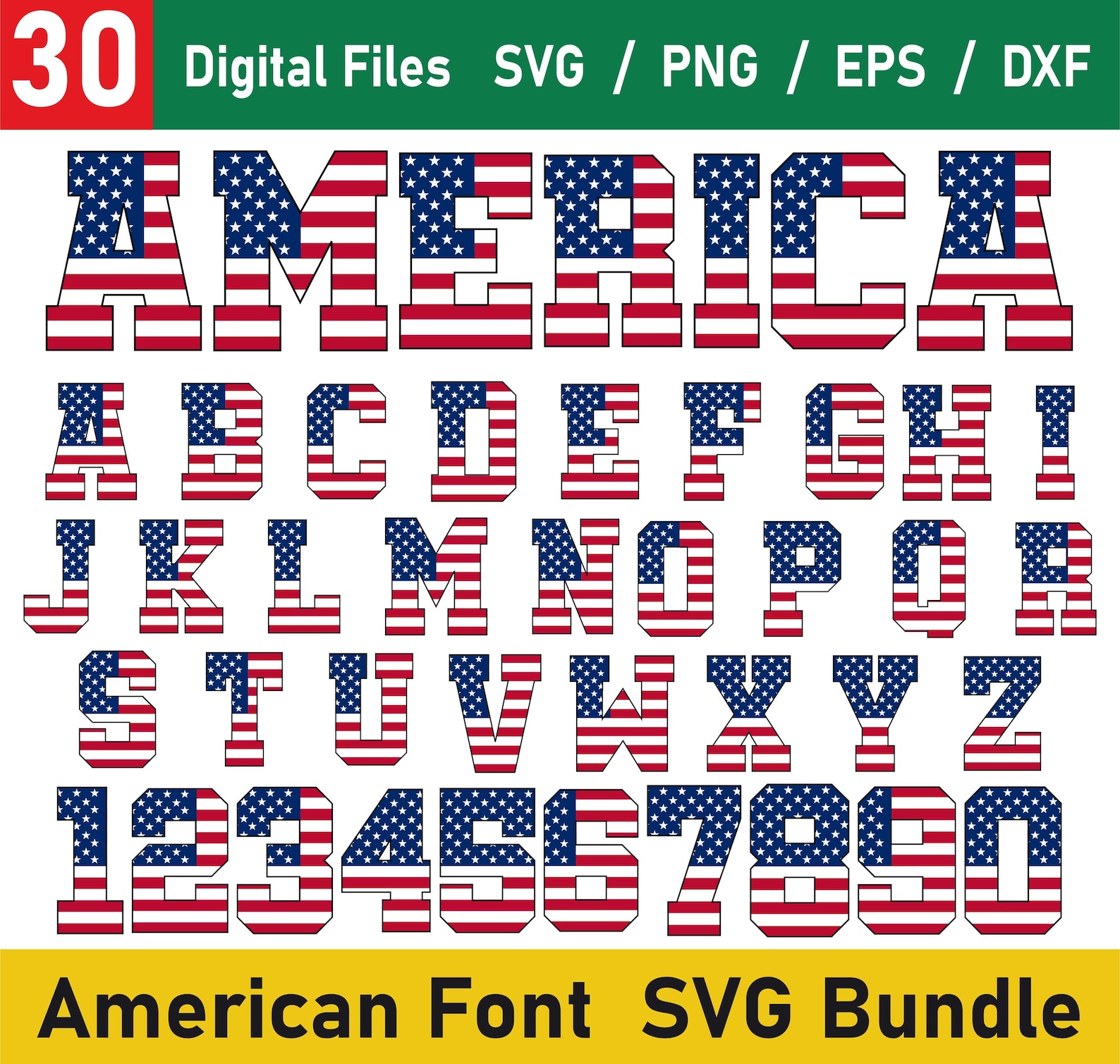 USA Flag Letters and Numbers Svg, American Flag Font Svg, Flag Alphabet ...