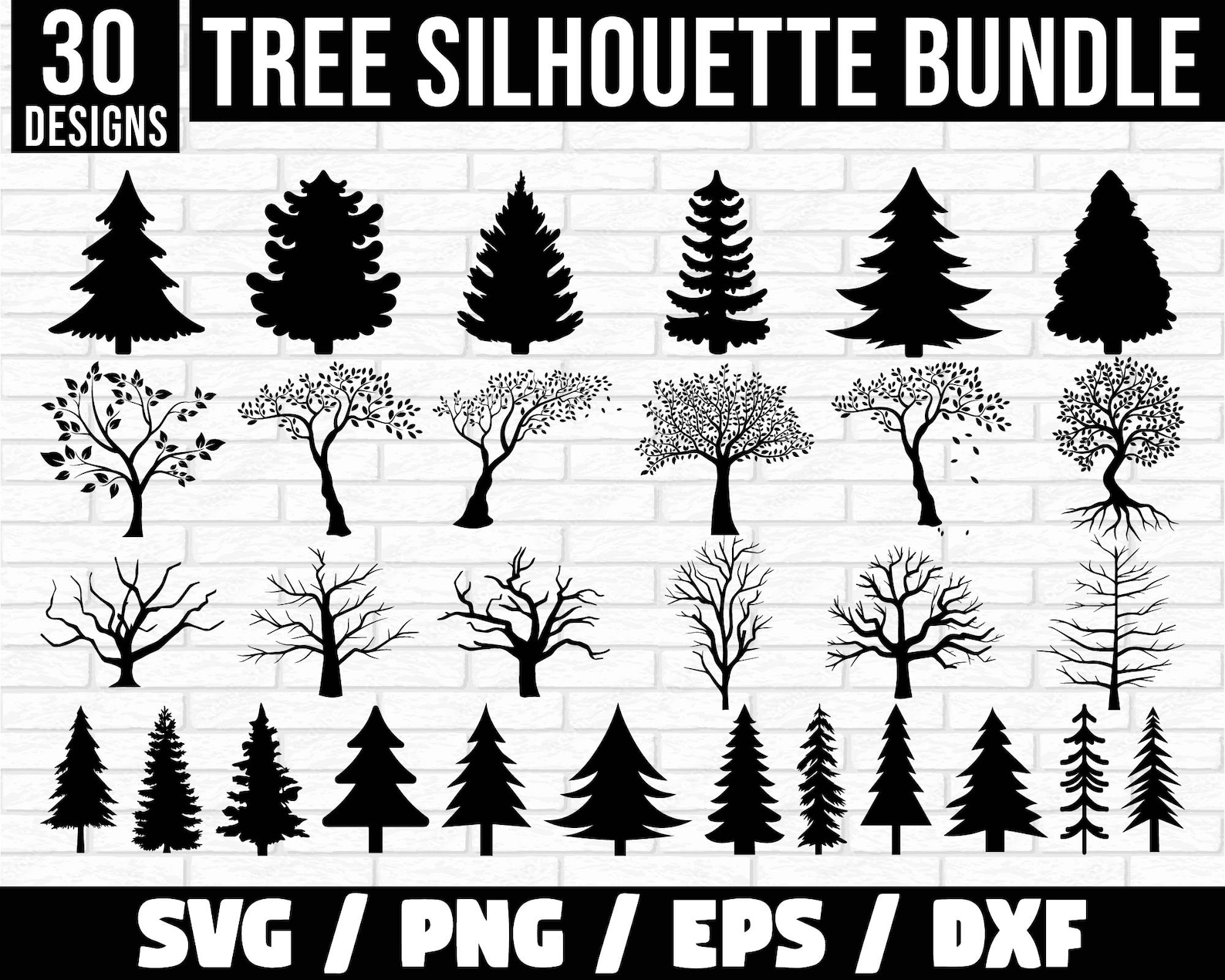 Baum SVG Bundle, Baum Silhouette svg, Baum SVG, Bäume svg, Wald svg ...