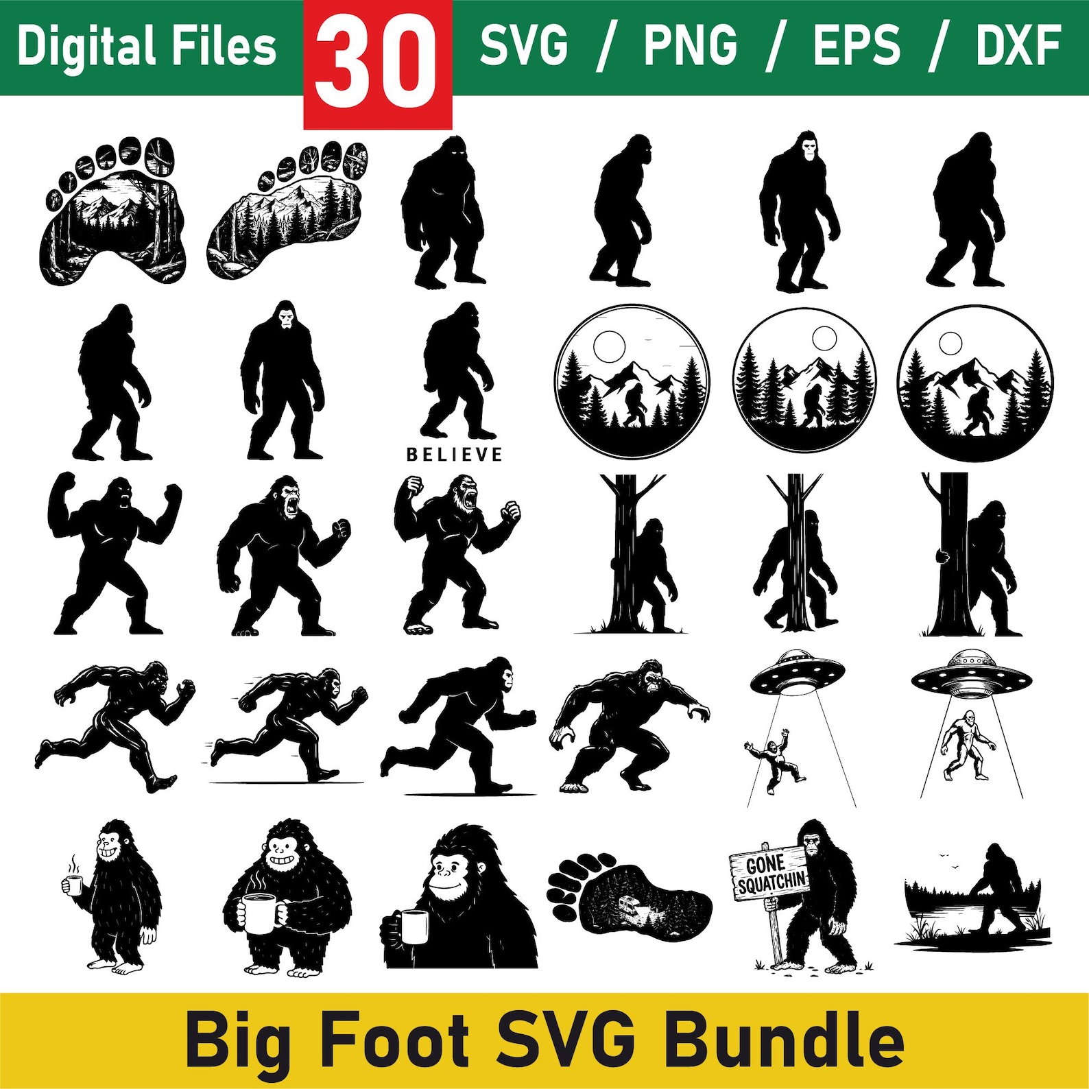 Bigfoot Svg Bundle, Bigfoot Clipart, Bigfoot Silhouette, Bigfoot Vector ...