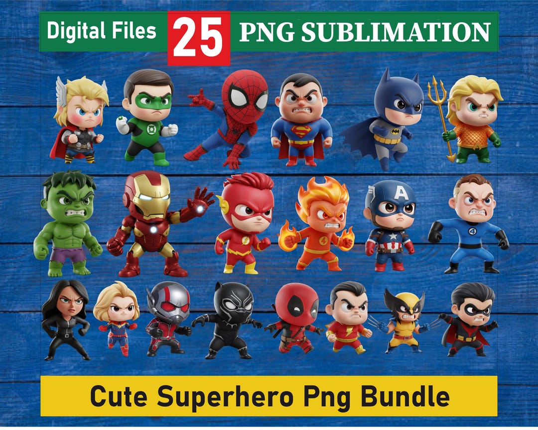 Superhero Clipart Bundle, Cute Superhero Png, Cartoon Heroes for Kids ...