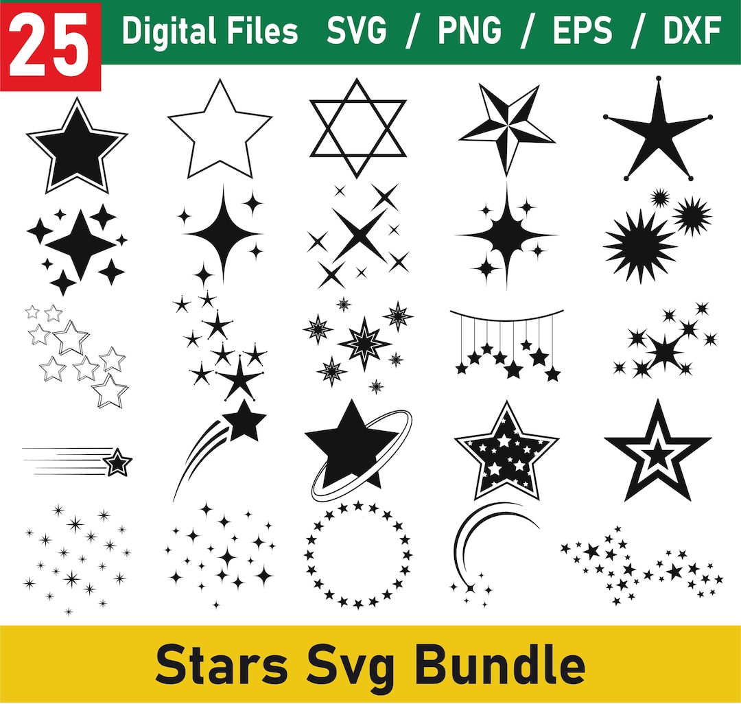 Star Svg Bundle, Sparkling Stars Svg Dxf Png Eps, Star Cut Files, Star ...