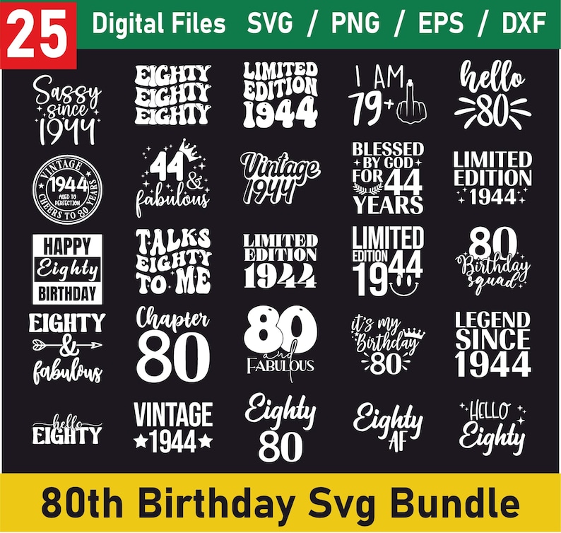 80th Birthday SVG Bundle, Hello Eighty Svg, 80 and Fabulous SVG ...