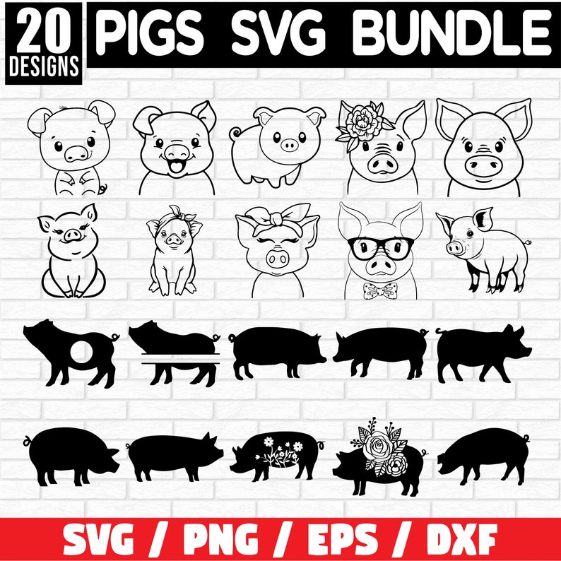 Pig SVG Bundle, Pig Face SVG, Pig Cut File, Animal Face, Cute Pig Svg ...