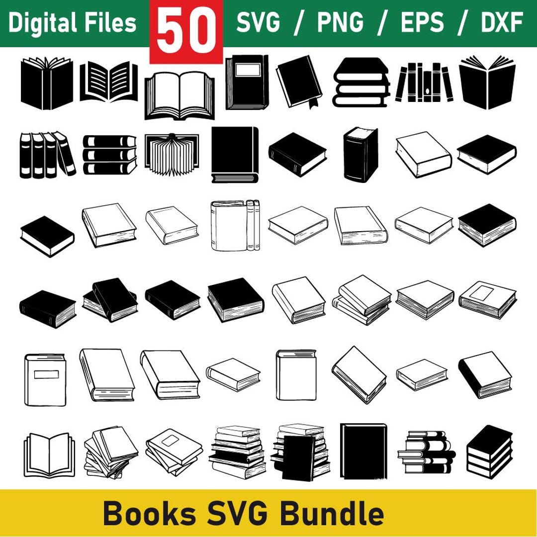 Book Svg Bundle, Book Svg Cut Files, Books Silhouette, Book Lover Svg ...