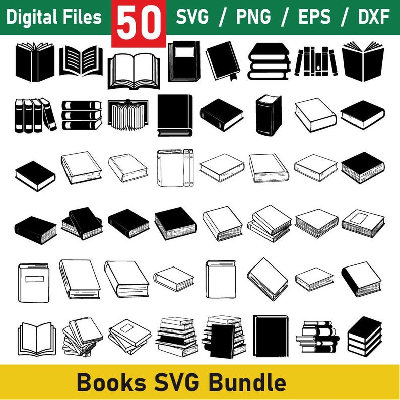 Book Svg Bundle, Book Svg Cut Files, Books Silhouette, Book Lover Svg ...