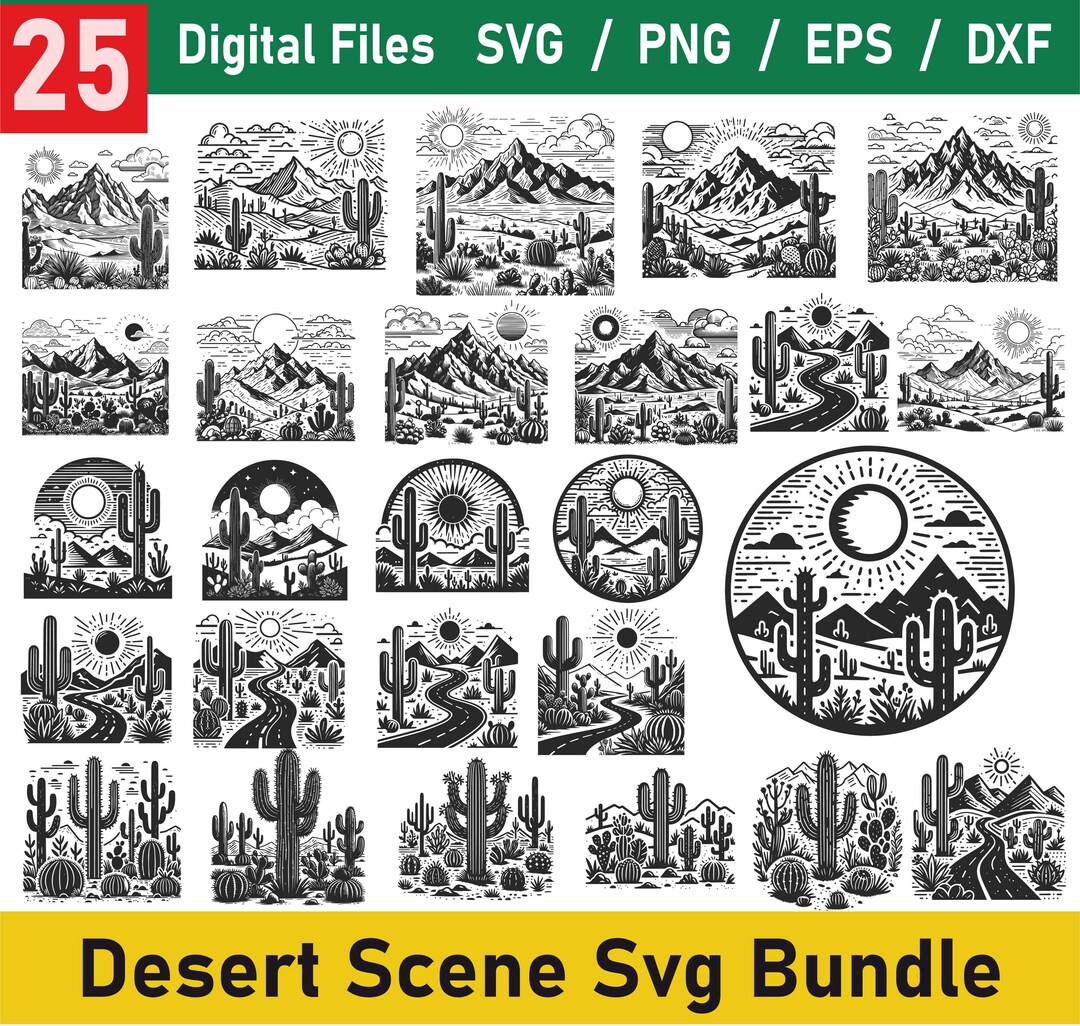 Desert Scene Svg Bundle, Desert Scene Vector, Desert Landscape Svg ...