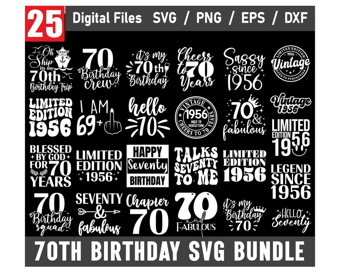 70th Birthday SVG Bundle, Happy Birthday Svg, Birthday Shirt Svg ...