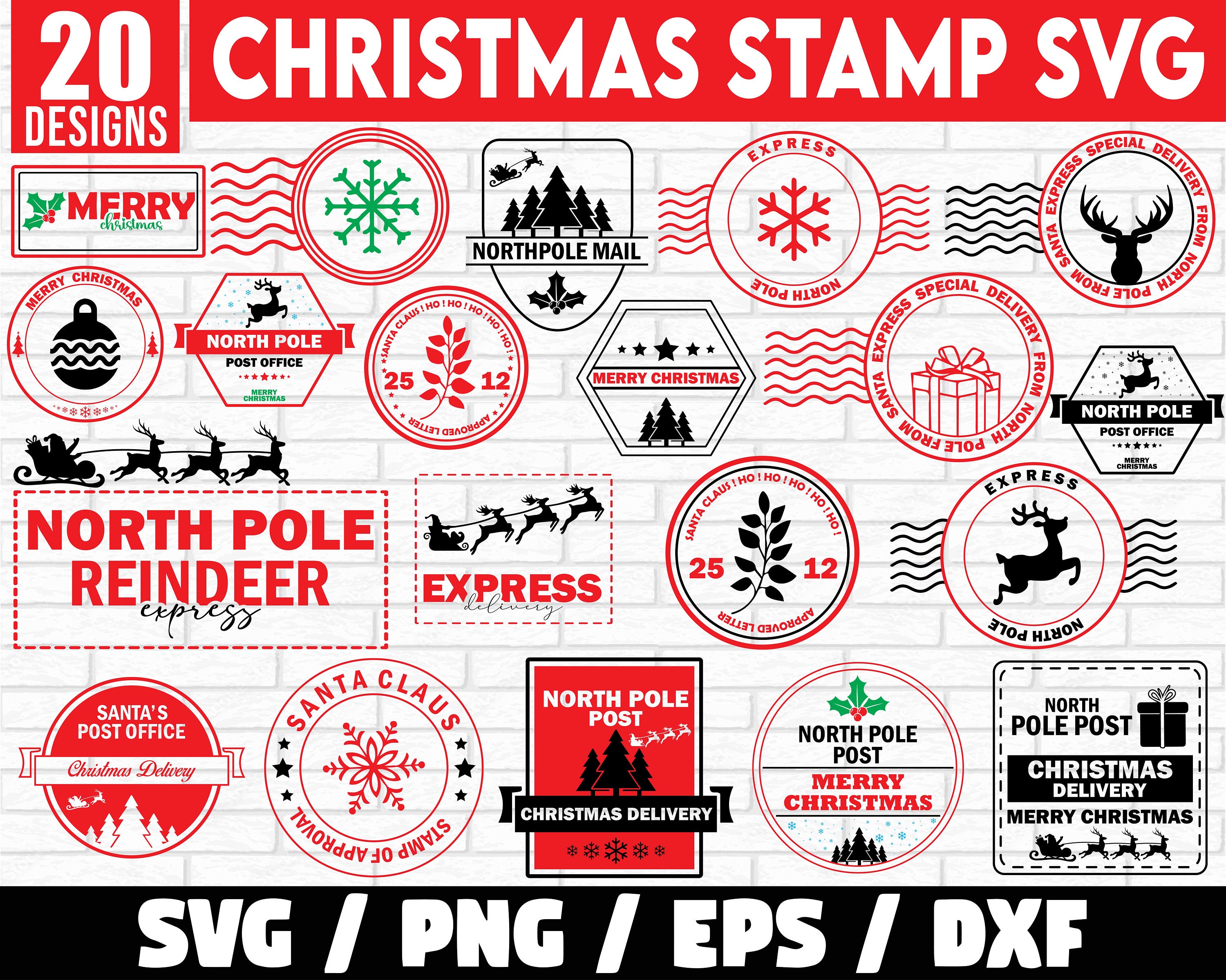 Christmas Stamps SVG Bundle, North Pole Stamps SVG, Christmas Stamps ...