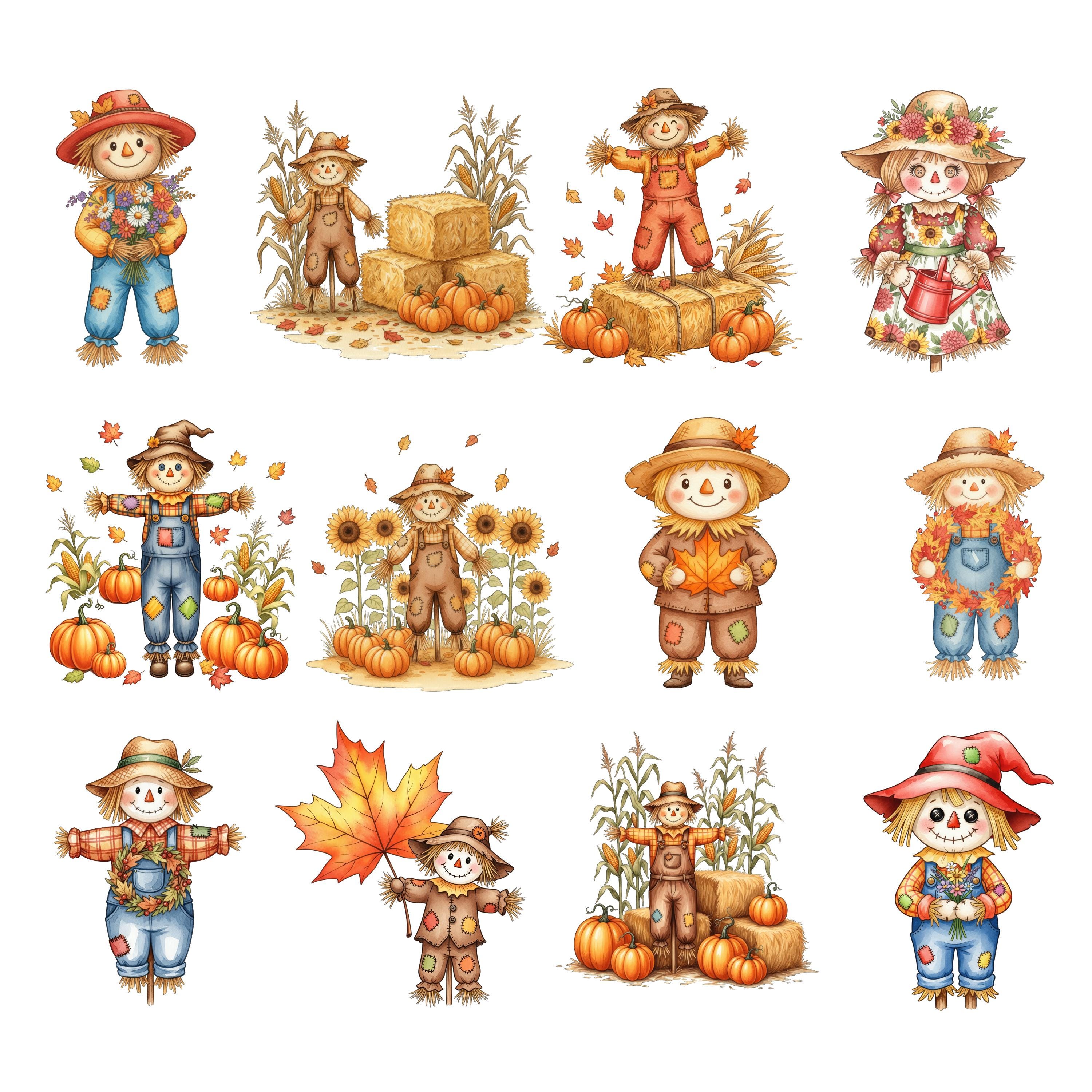 30 Cute Scarecrow Clipart, Cute Fall Clipart, Kid's Clipart Bundle ...