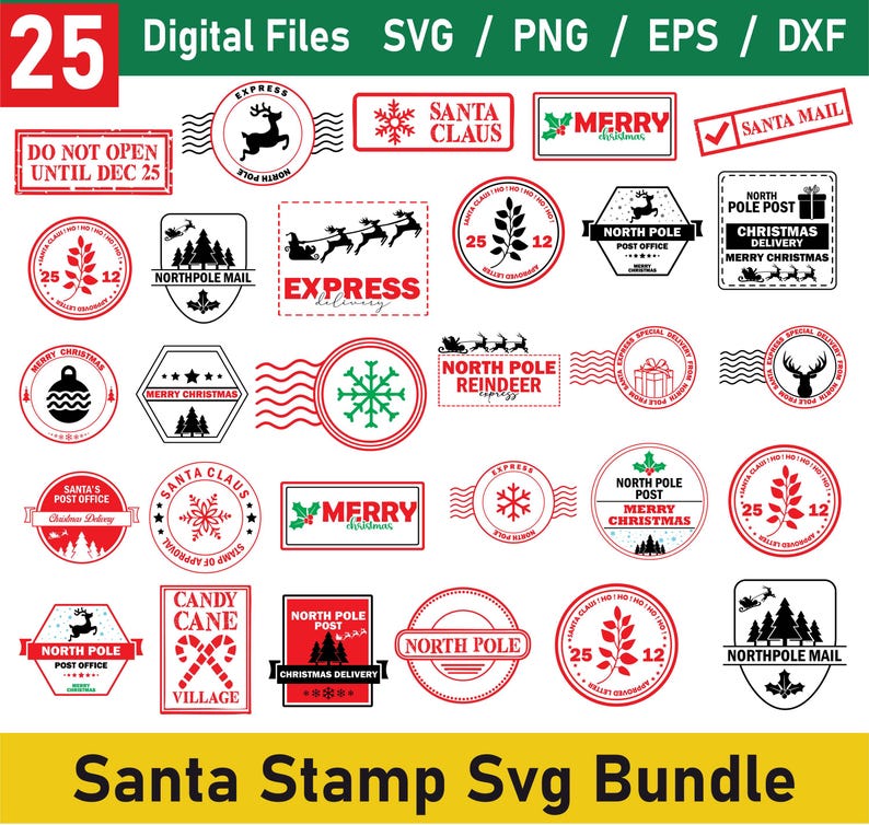 Christmas Stamps SVG Bundle, Santa Sack Svg, Reindeer Mail Svg, Santa ...