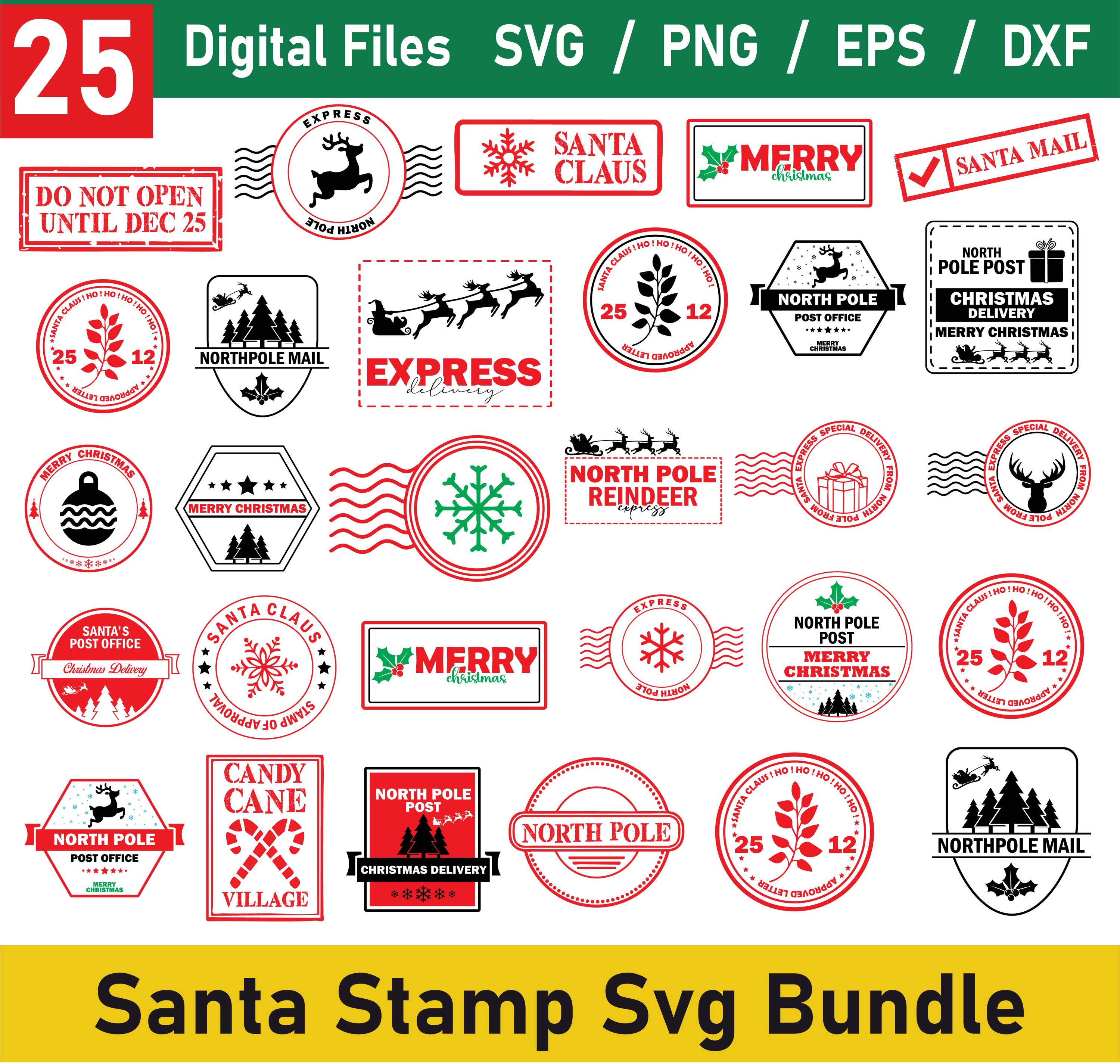 Christmas Stamps SVG Bundle, Santa Sack Svg, Reindeer Mail Svg, Santa ...