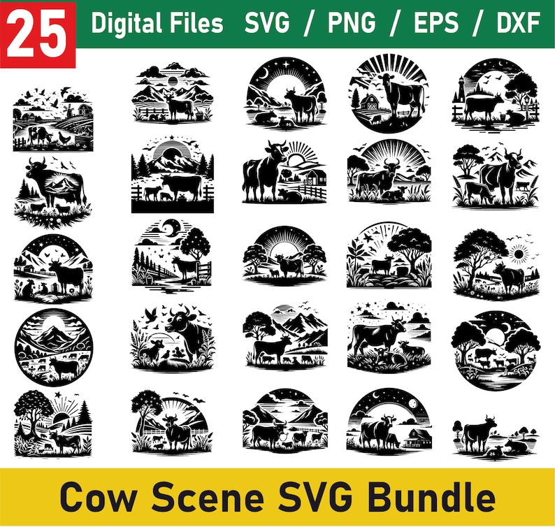 Cow Scene SVG Bundle, Farm Animal Svg, Animal Farm Svg, Cow Resting ...
