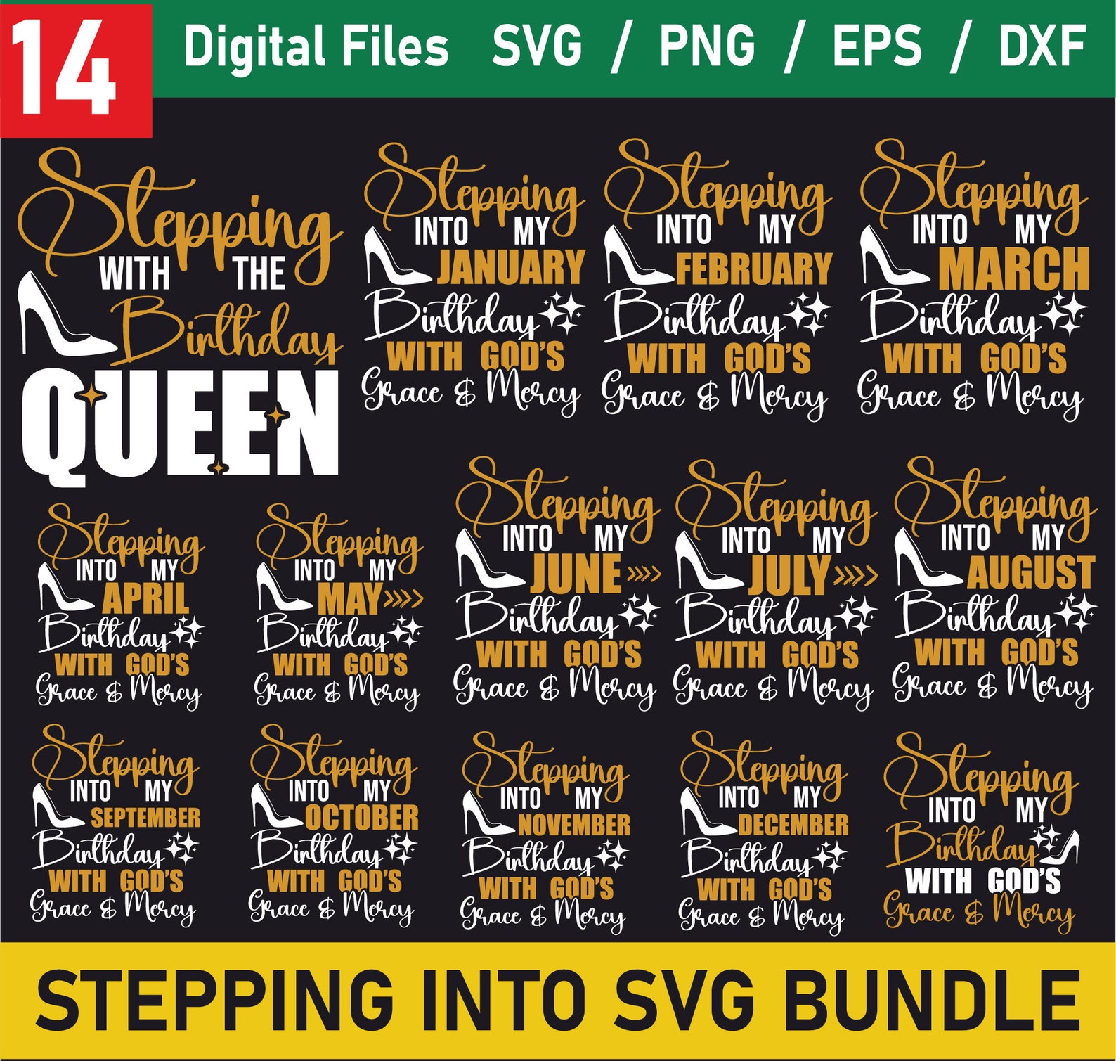 Stepping Birthday Svg Bundle, 12 Months Birthday Svg, Stepping Birthday ...