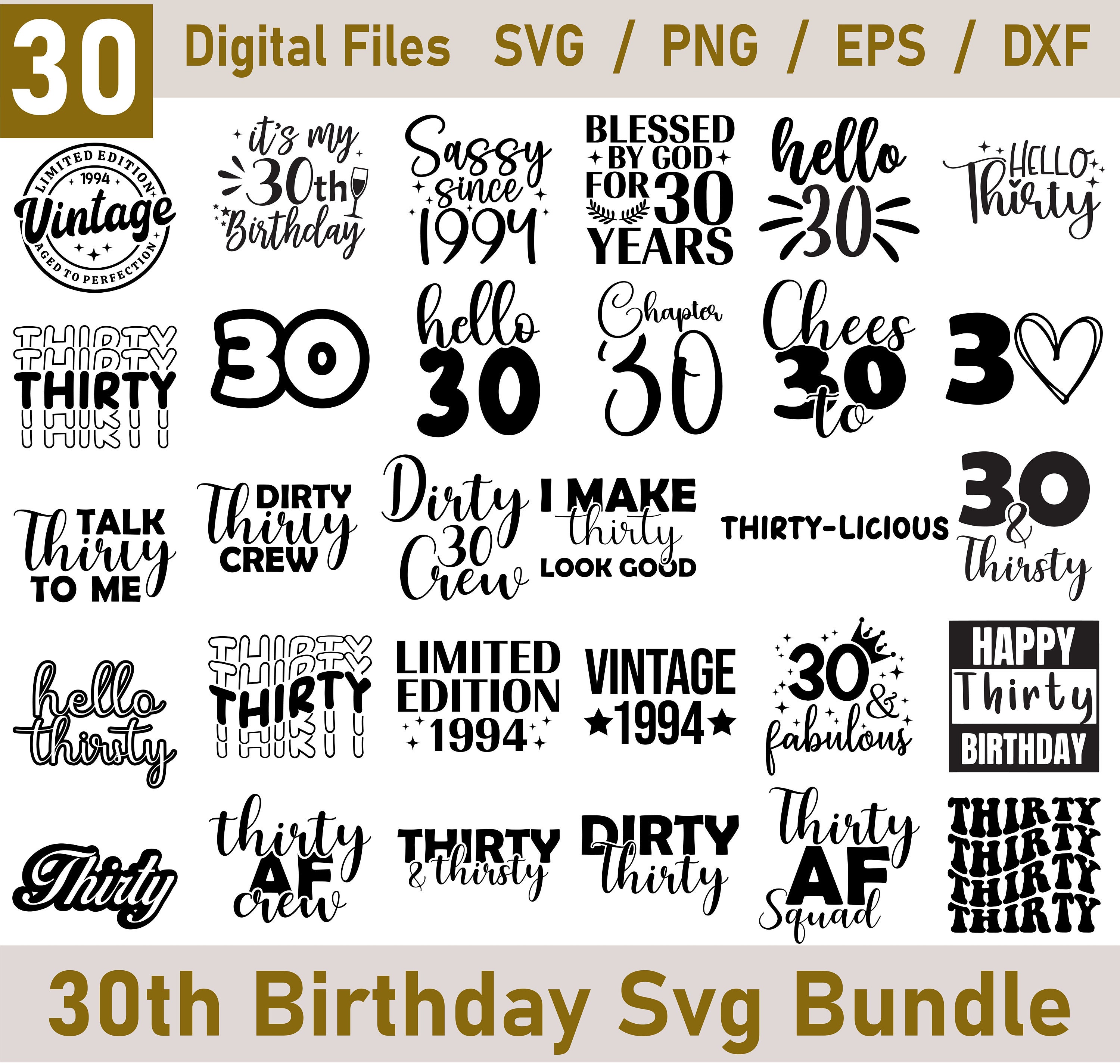 30th Birthday SVG Bundle, Hello 30 Birthday, Vintage 1994, 30th ...