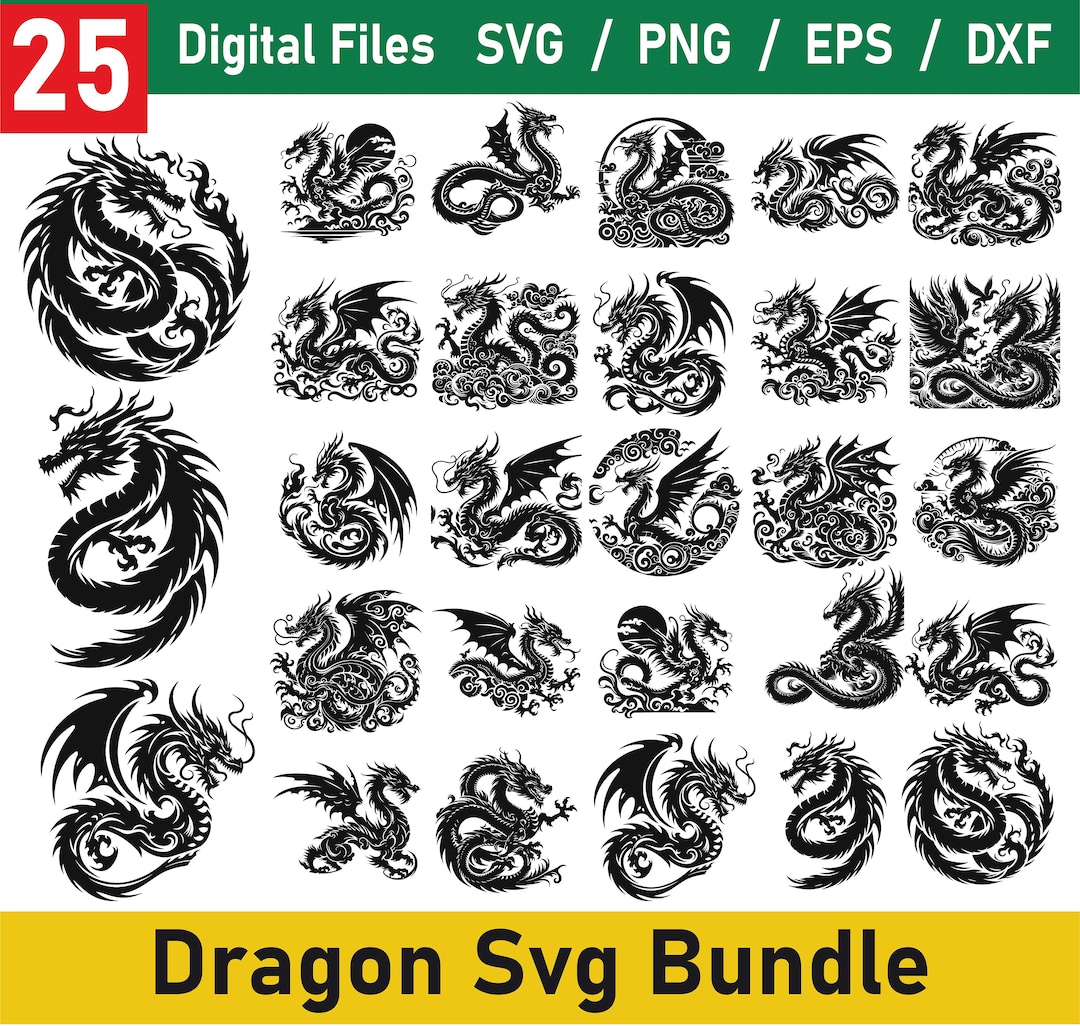 Dragon Svg Bundle, Dragon Svg, Dragon Cut File, Dragons Head, Dragon ...