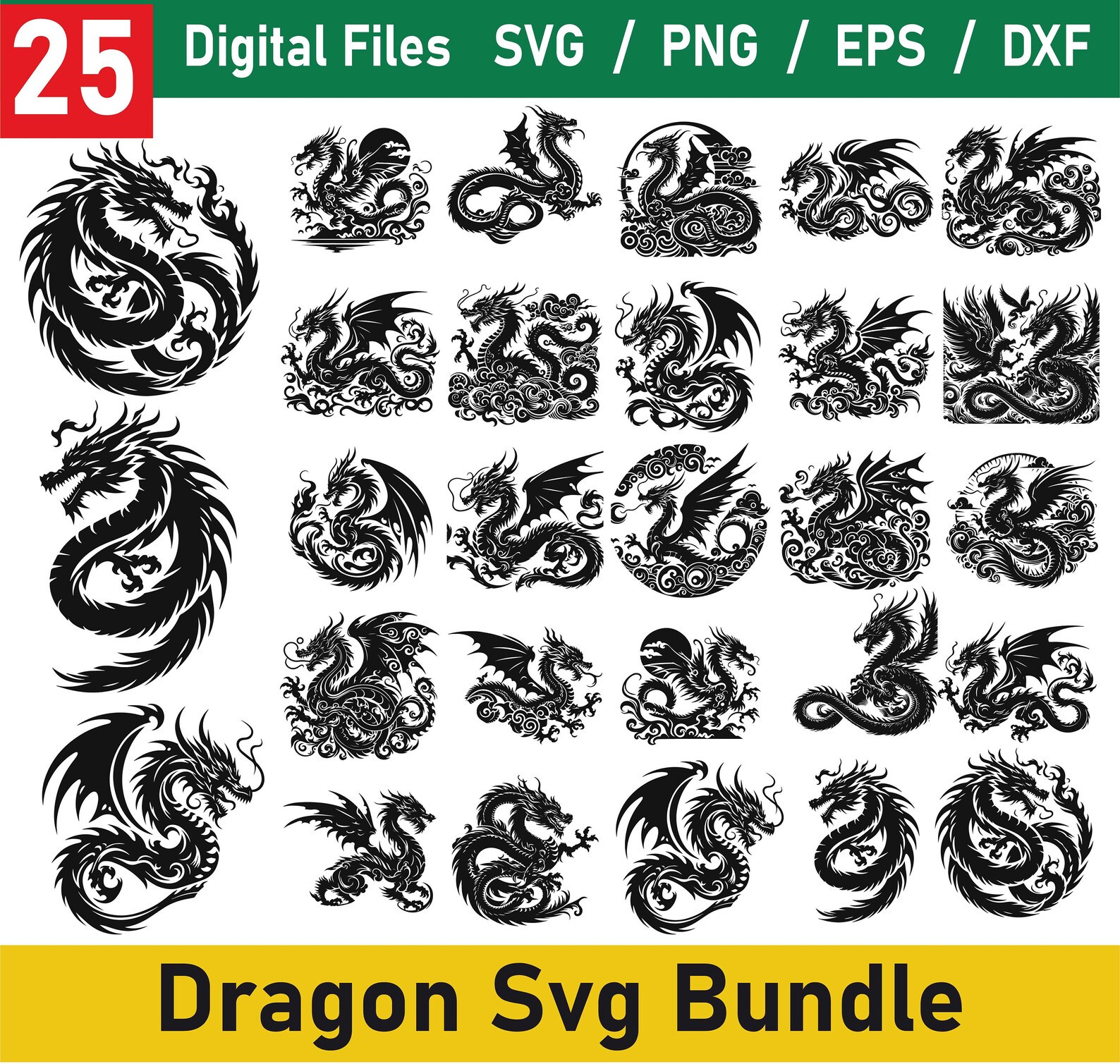 Dragon Svg Bundle, Dragon Svg, Dragon Cut File, Dragons Head, Dragon ...